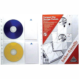 Colby CD Pocket Holder, A4, Holds 4 CDs, Without Case, 5/Pack Pack ...