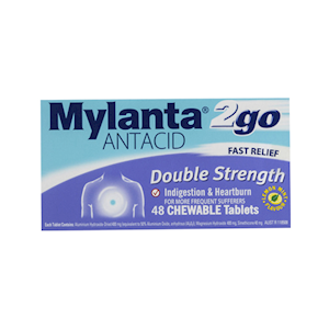 Mylanta 2Go Antacid Double Strength Tablets, Lemon Mint Flavour, 48 Ta ...
