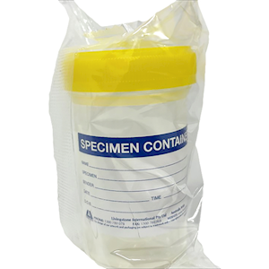 Specimen Sample Container, 60-70ml, Sterile, w/Yellow PE Screw Cap, La ...
