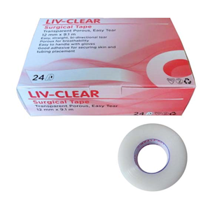 Liv-Clear Surgical Tape, Transparent Porous, Easy Tear, 12mm x 9.1m, 2 ...