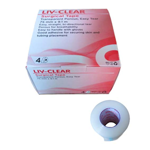 Liv-Clear Surgical Tape, Transparent Porous, Easy Tear, 75mm x 9.1m, 4 ...
